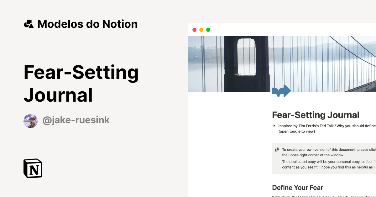 Modelo Fear-Setting Journal | Marketplace do Notion