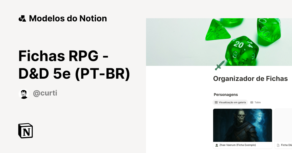 Fichas RPG - D&D 5e (PT-BR) Modelo por Curti | Marketplace do Notion