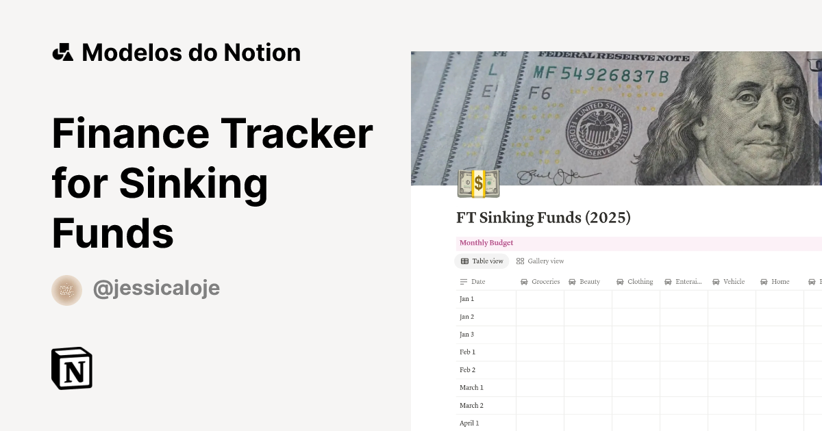 Finance Tracker for Sinking Funds Modelo por Jess | Marketplace do Notion