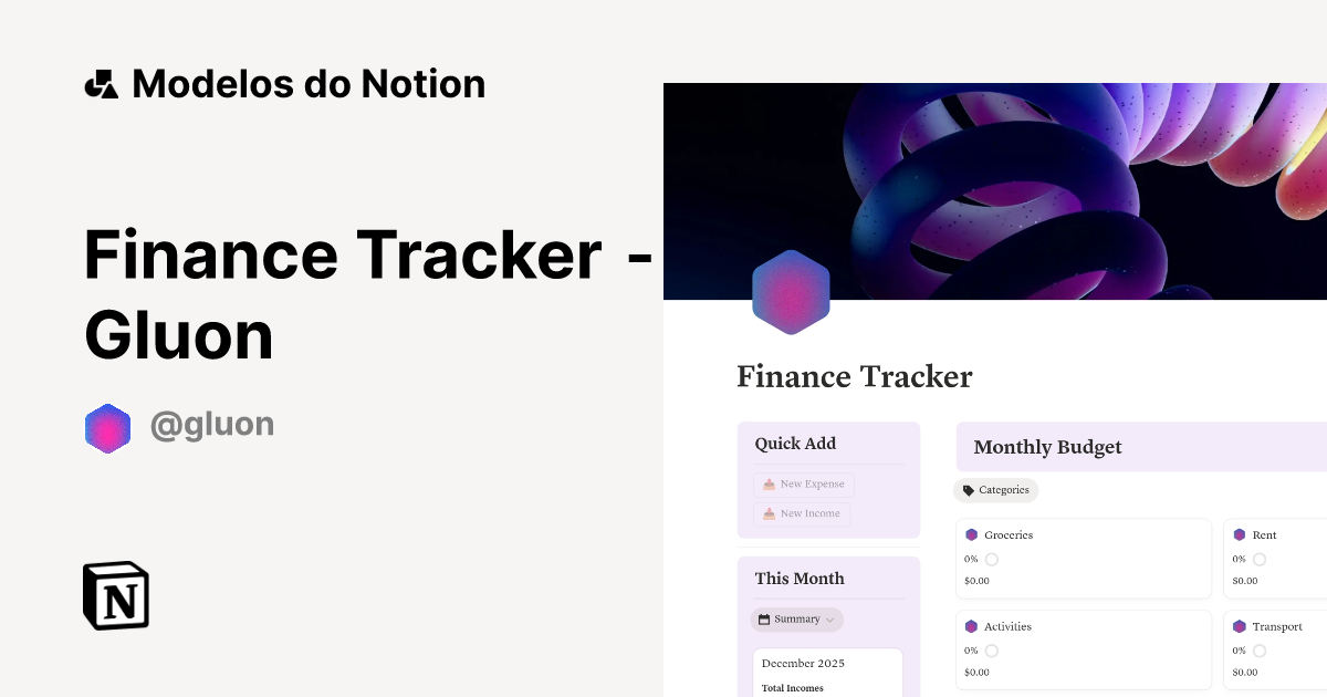 Finance Tracker - Gluon Modelo por gluon | Marketplace do Notion