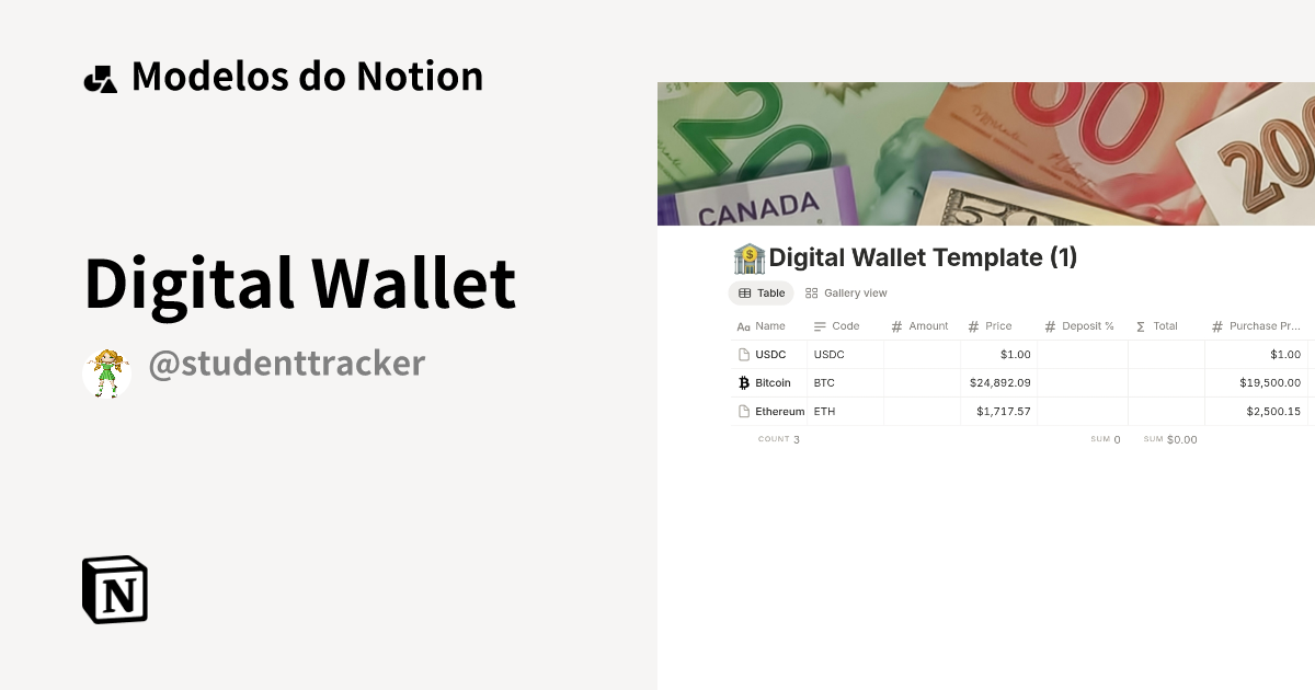 Digital Wallet Modelo por sgm5003 | Marketplace do Notion