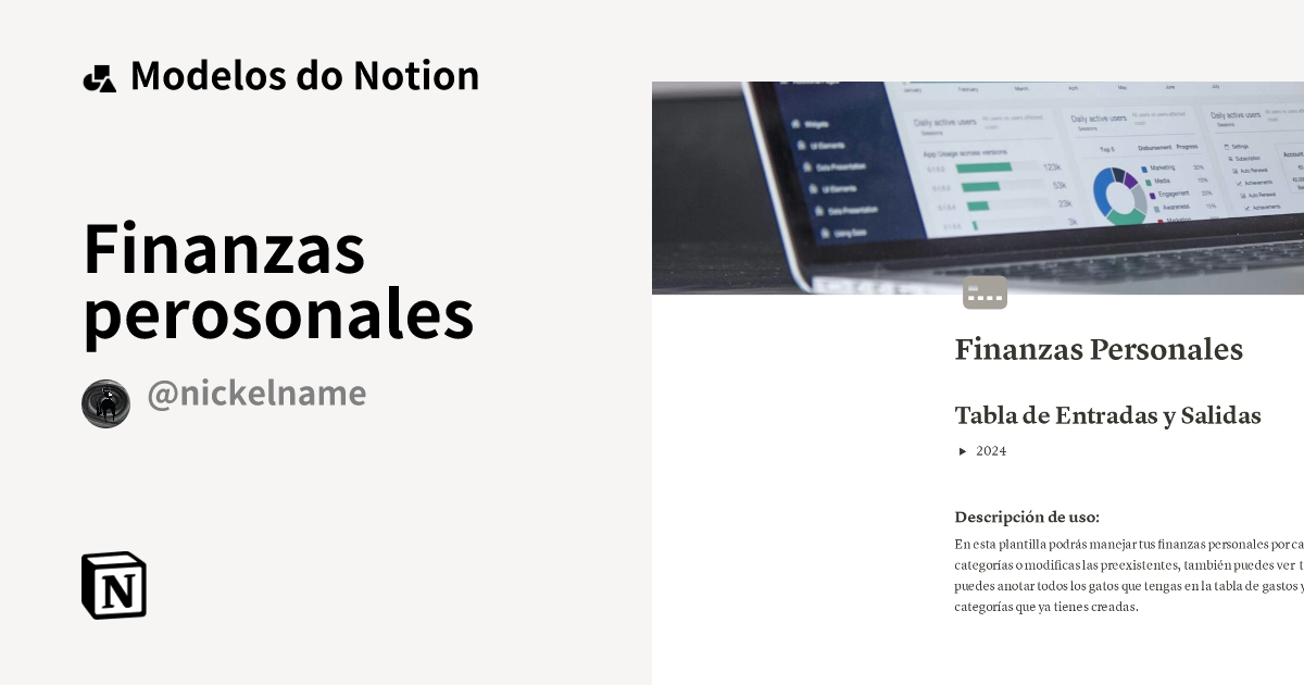Finanzas perosonales Modelo por Finanzas personales | Marketplace do Notion