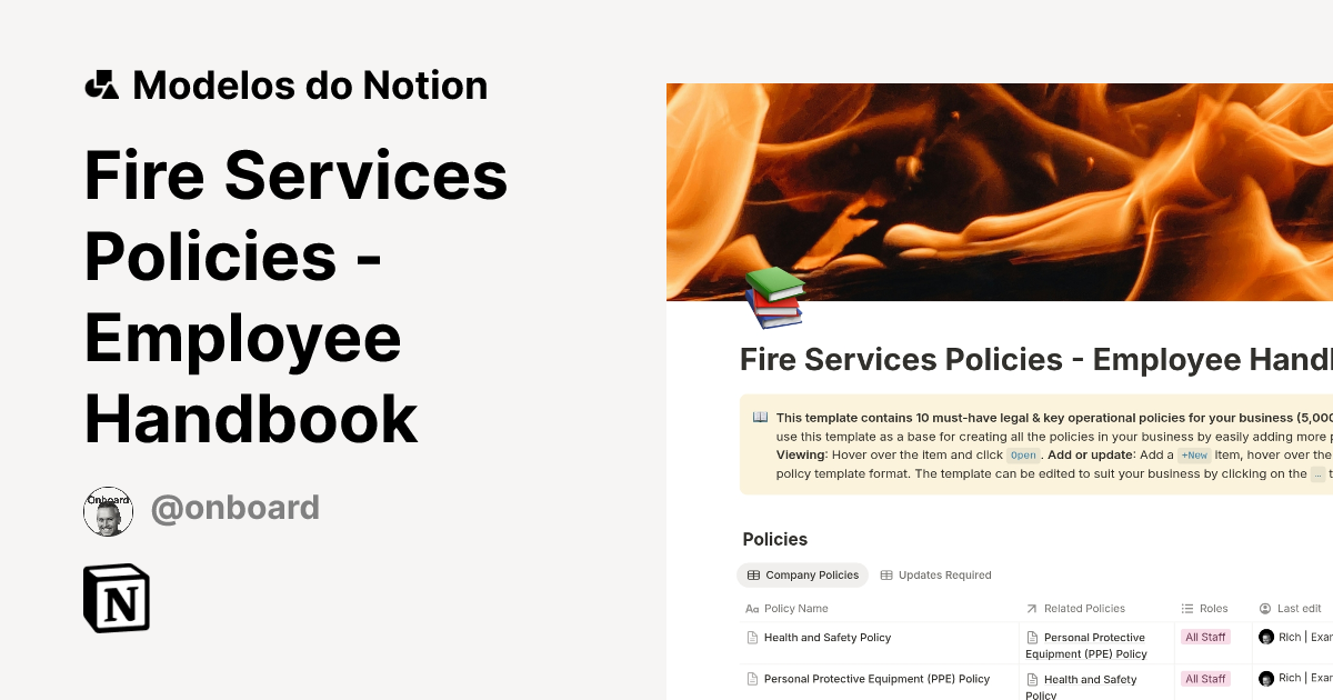 Fire Services Policies - Employee Handbook Modelo por Onboarding ...