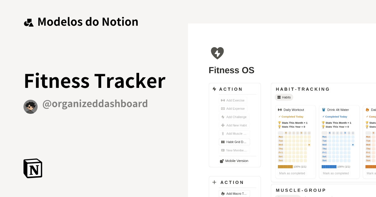 Fitness Tracker Modelo por organized dashboard | Marketplace do Notion