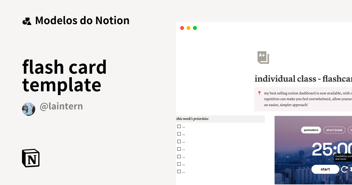 flash card template Modelo por Irene Sofía | Marketplace do Notion