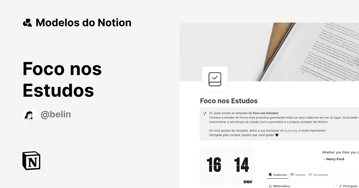 Foco nos Estudos Modelo por Belin | Marketplace do Notion