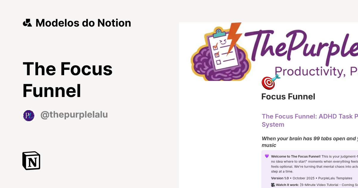The Focus Funnel Modelo por PurpleLalu | Marketplace do Notion
