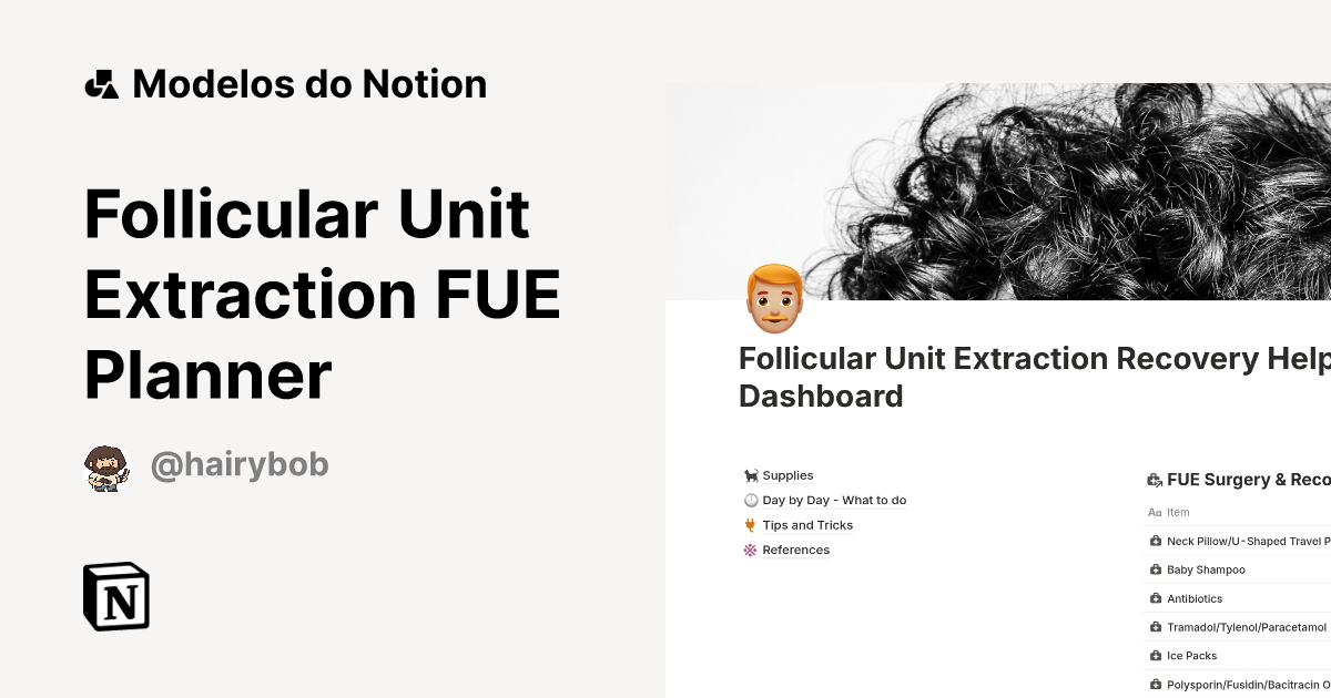 Modelo Follicular Unit Extraction FUE Planner | Marketplace do Notion