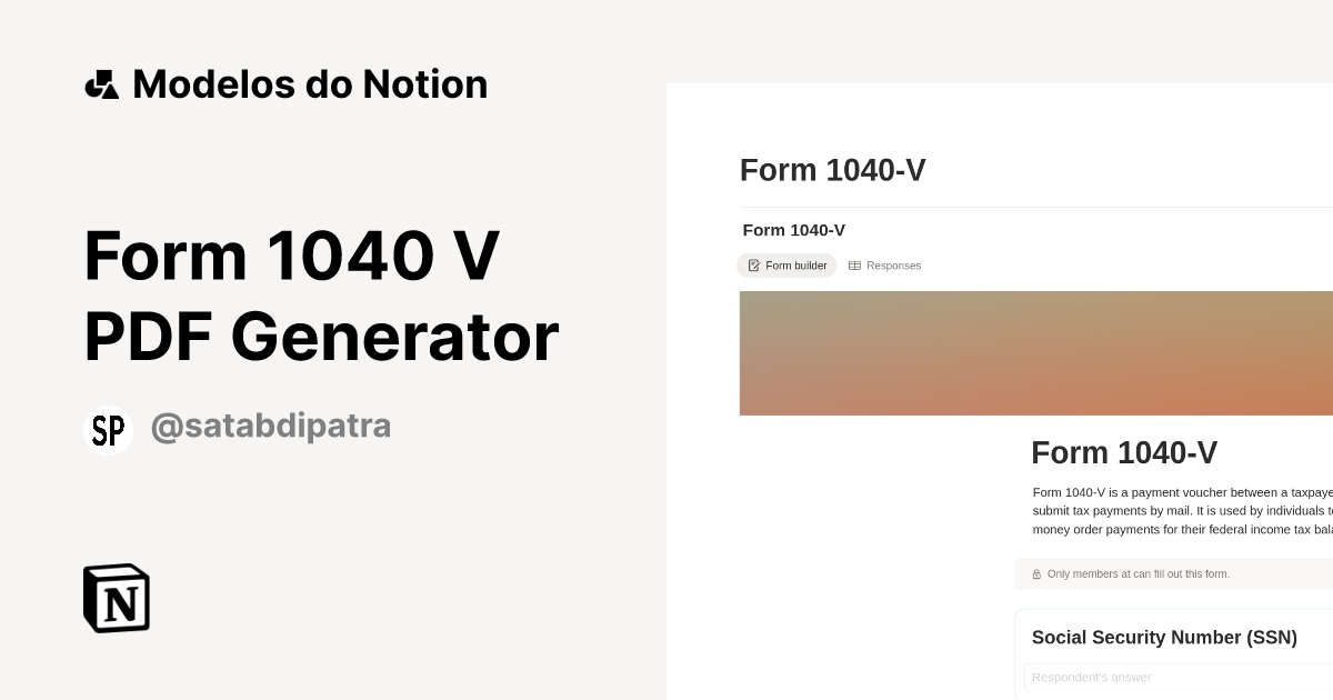 Modelo Form 1040 V PDF Generator | Marketplace do Notion