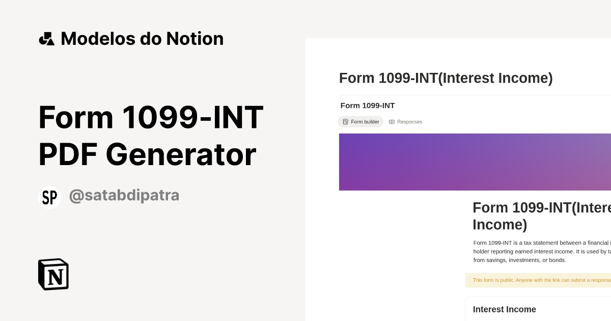 Form 1099-INT PDF Generator Modelo por Satabdi Patra | Marketplace do ...