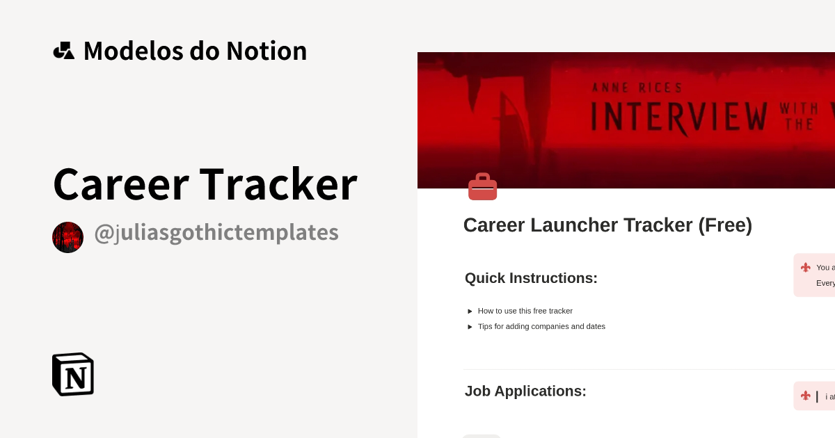 Modelo Career Tracker | Marketplace do Notion