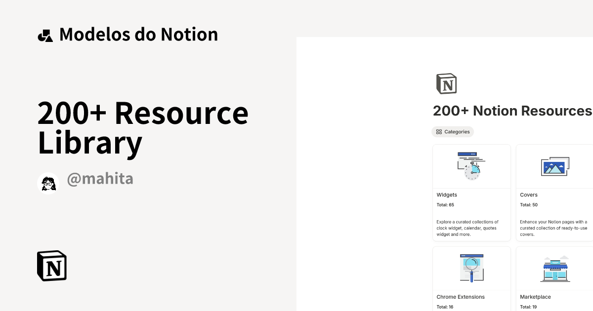 200+ Resource Library Modelo por Mahita | Marketplace do Notion
