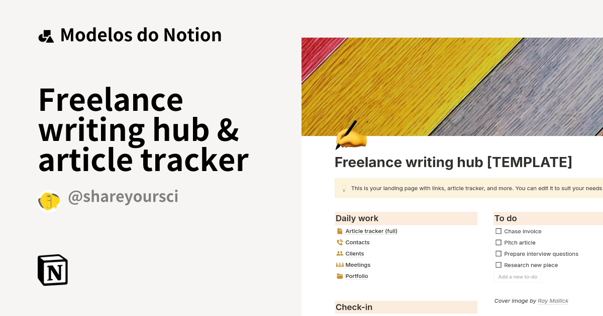 Modelo Freelance writing hub & article tracker | Marketplace do Notion