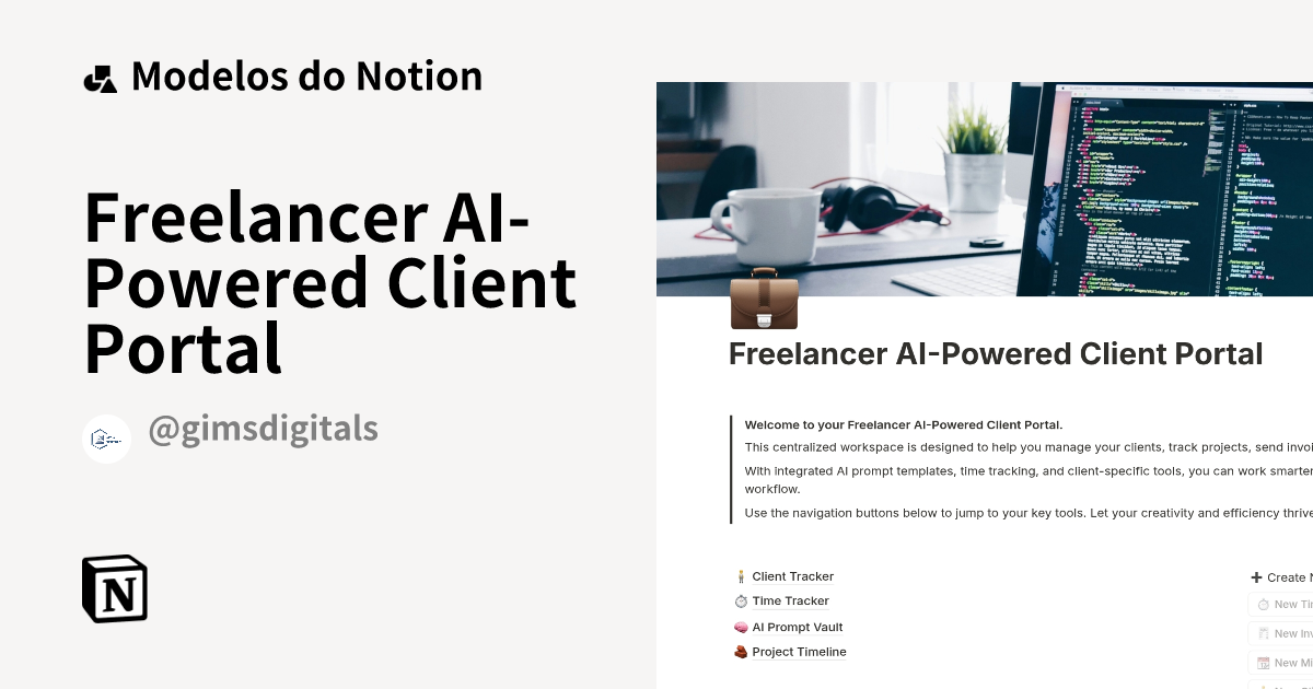 Modelo Freelancer AI-Powered Client Portal | Marketplace do Notion