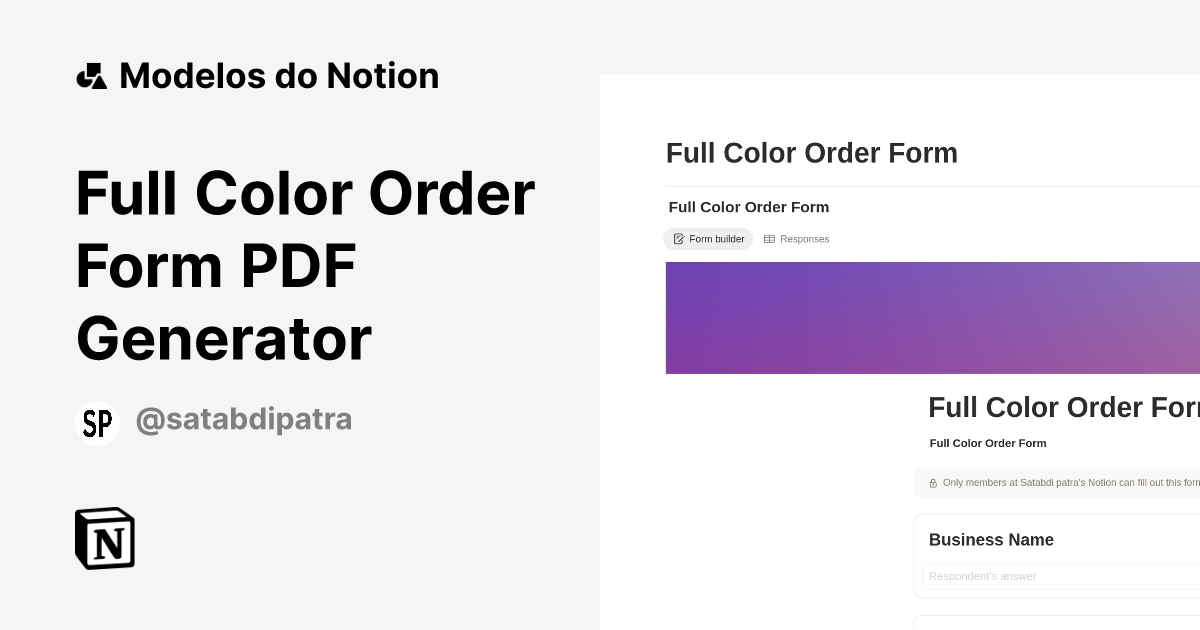 Full Color Order Form PDF Generator Modelo por Satabdi Patra ...