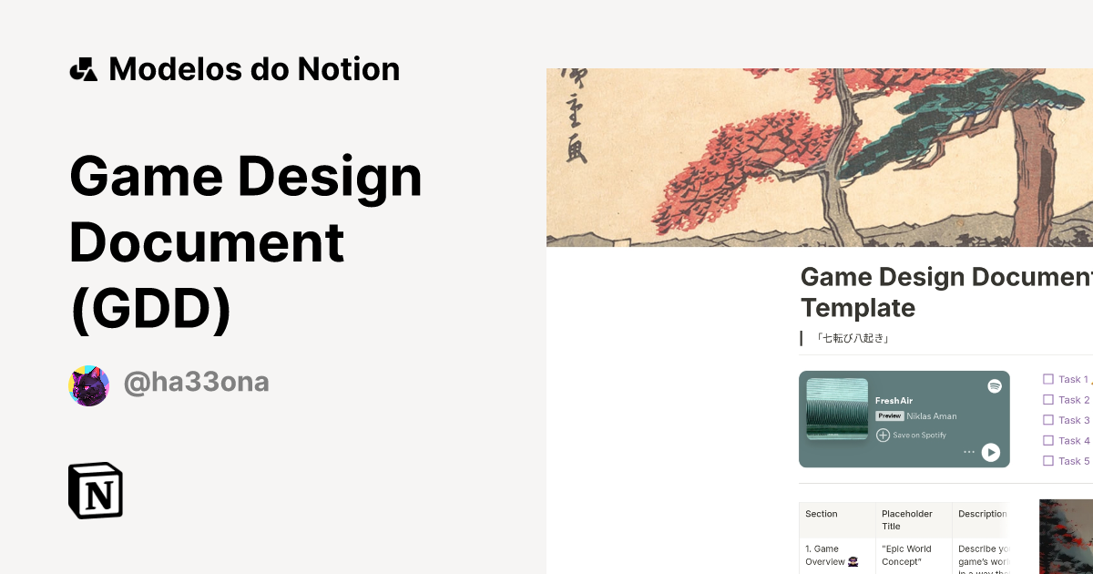 Modelo Game Design Document (GDD) | Marketplace do Notion