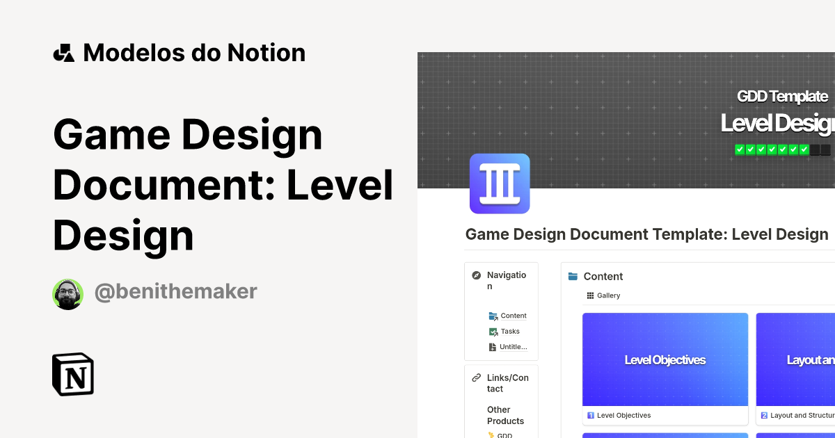 Modelo Game Design Document: Level Design | Marketplace do Notion