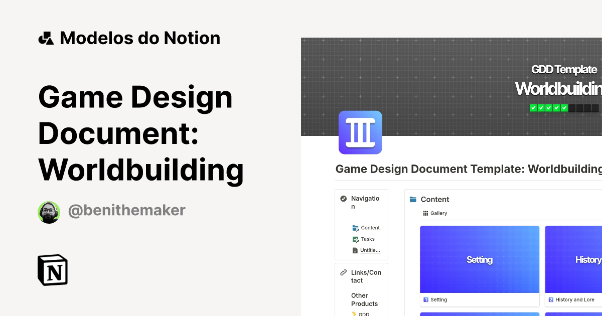 Modelo Game Design Document: Worldbuilding | Marketplace do Notion