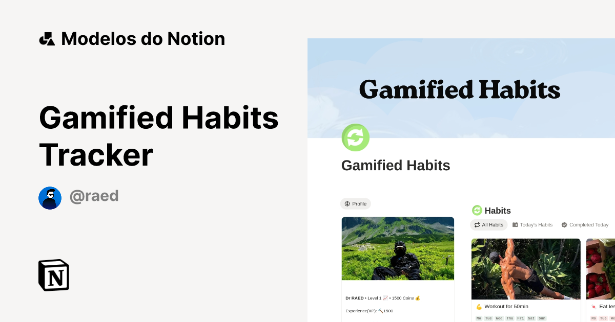 Gamified Habits Tracker Modelo por RAED | Marketplace do Notion