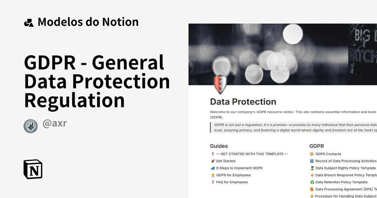Modelo GDPR - General Data Protection Regulation | Marketplace do Notion