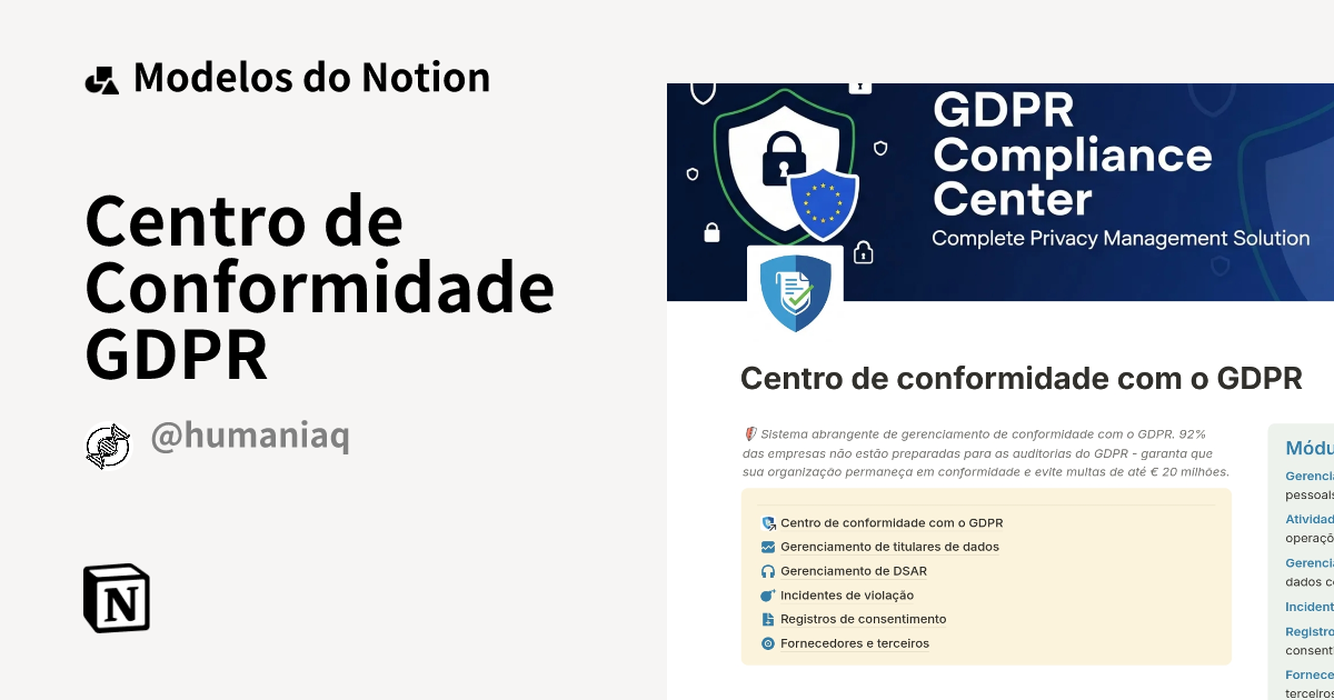 Modelo Centro de Conformidade GDPR | Marketplace do Notion