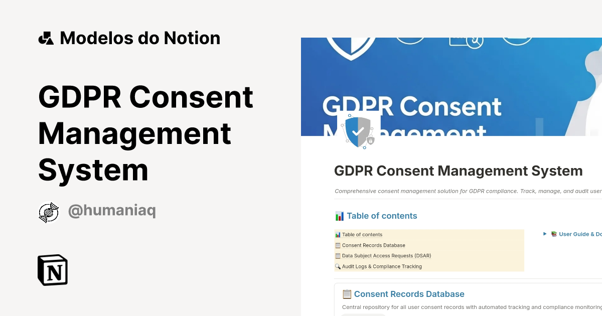 Modelo GDPR Consent Management System | Marketplace do Notion