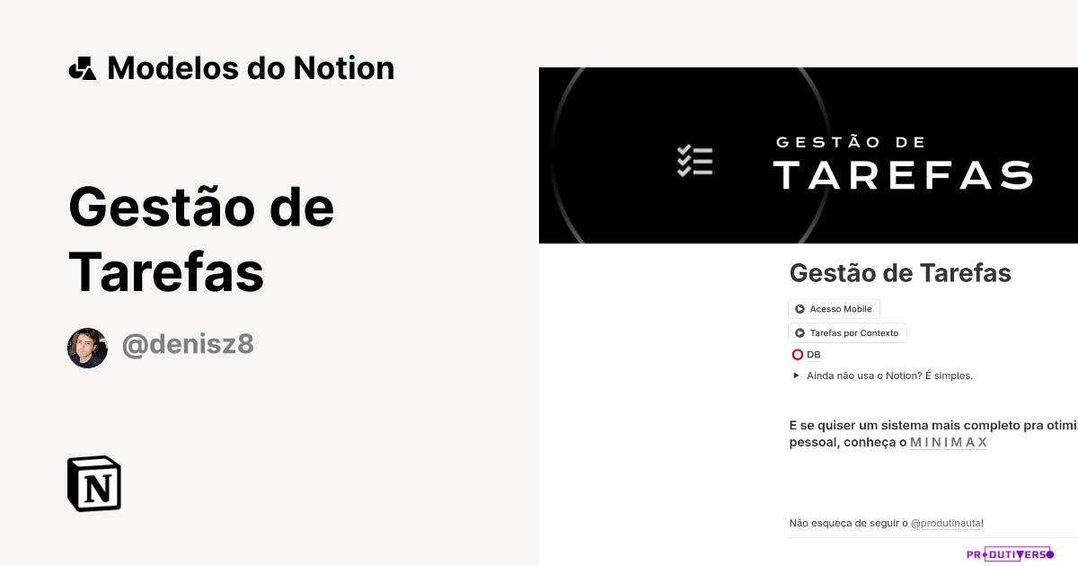 Modelo Gestão de Tarefas | Marketplace do Notion