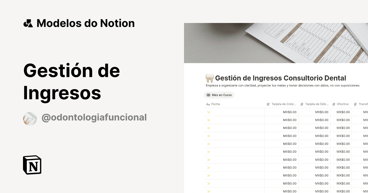 Modelo Gestión de Ingresos | Marketplace do Notion