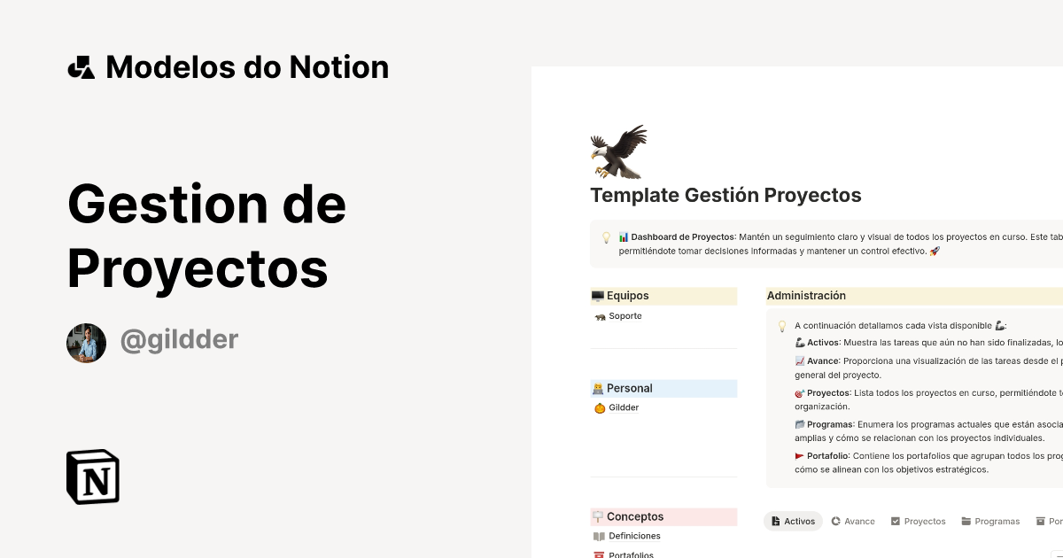 Gestion de Proyectos Modelo por Gildder | Marketplace do Notion