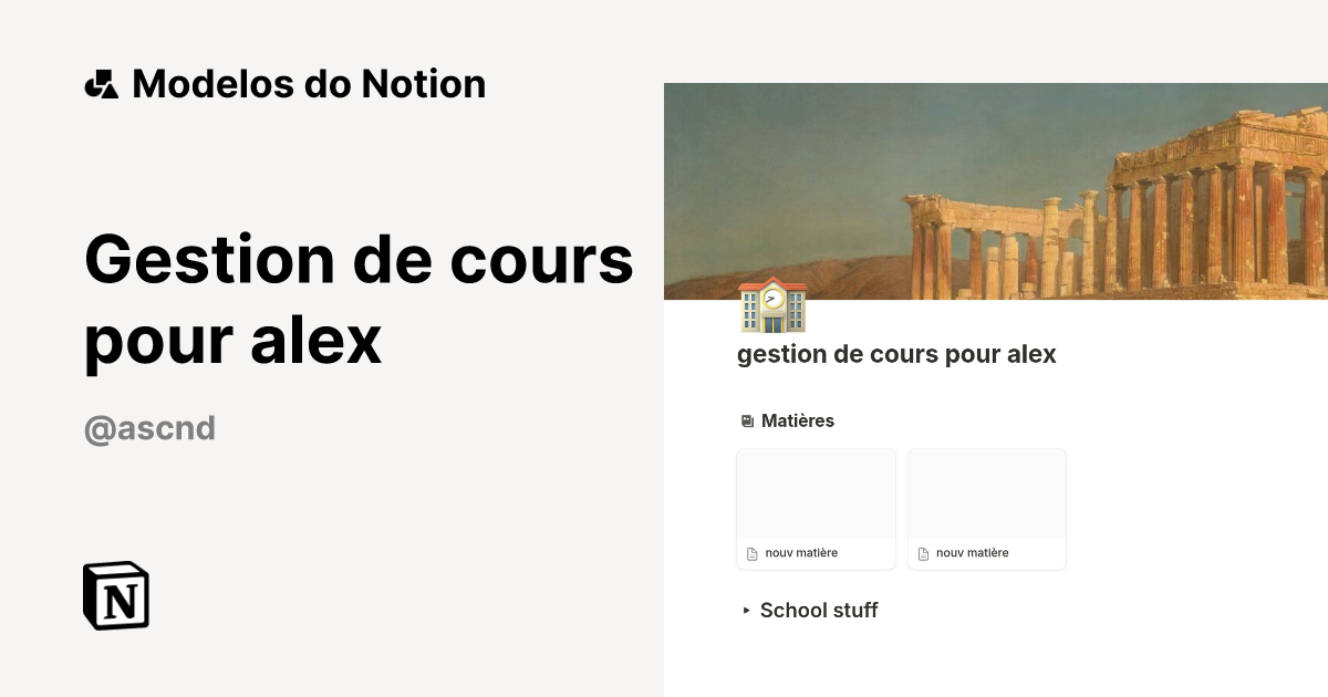 Gestion de cours pour alex Modelo por Lucas | Marketplace do Notion