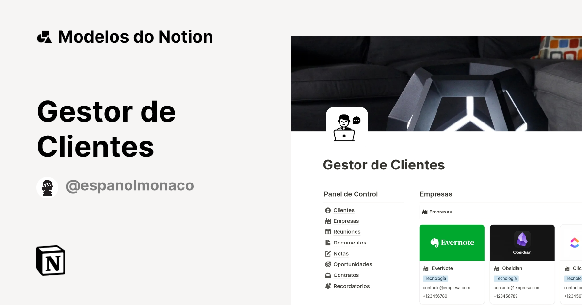 Gestor de Clientes Modelo por Mónaco | Marketplace do Notion