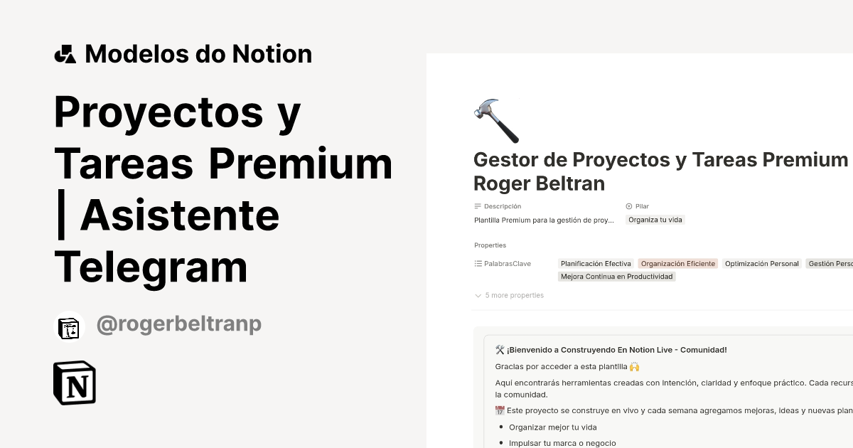 Proyectos y Tareas Premium | Asistente Telegram Modelo por Construyendo En N / Roger Beltran ...