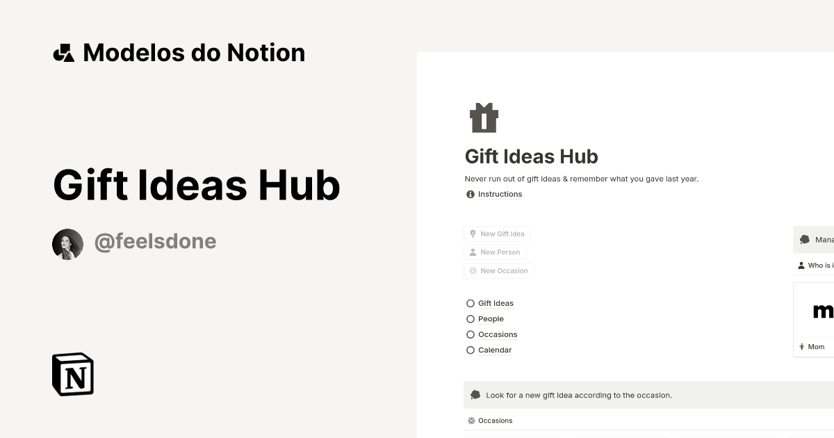Modelo Gift Ideas Hub | Marketplace do Notion