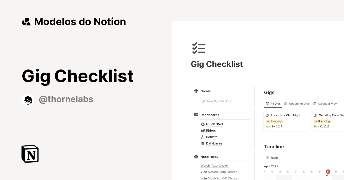 Modelo Gig Checklist | Marketplace do Notion