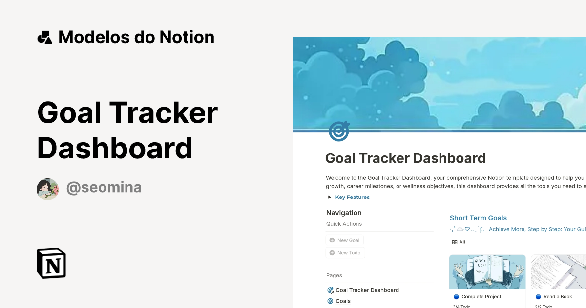 Goal Tracker Dashboard Modelo por seomina | Marketplace do Notion