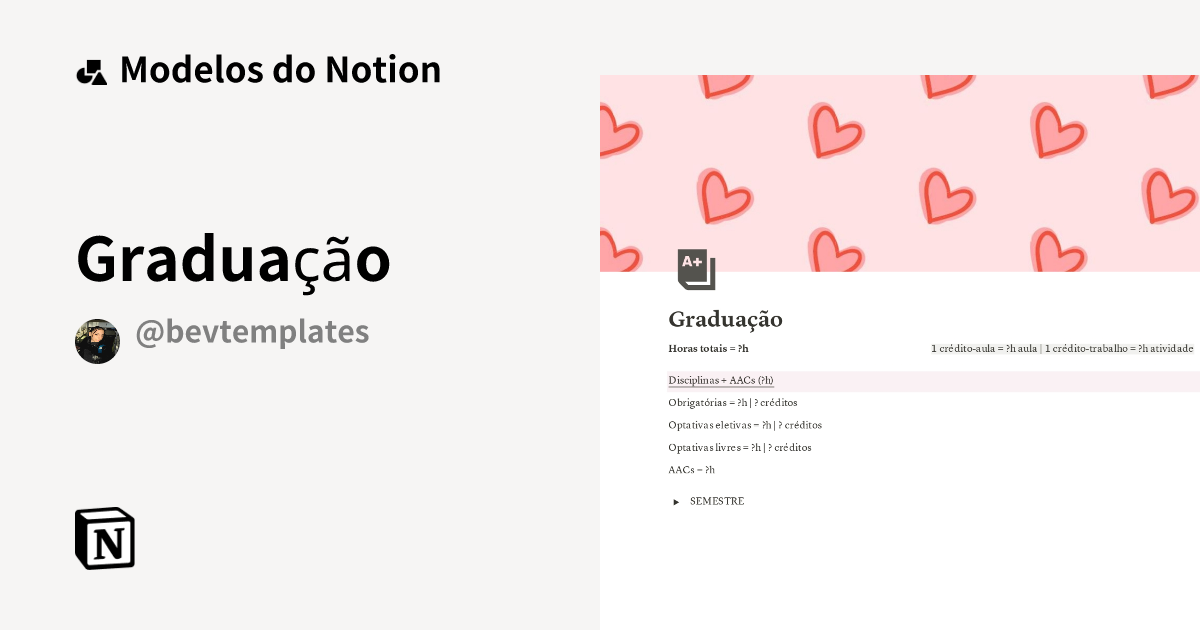 Graduação Modelo por BevTemplates | Marketplace do Notion