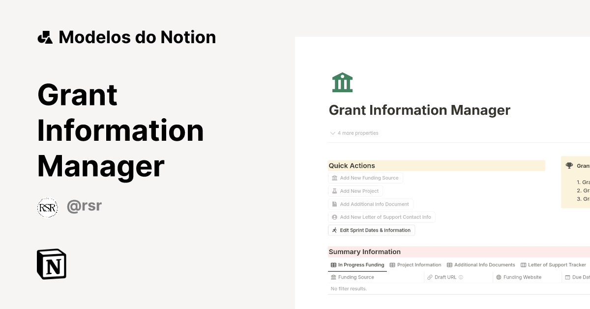 Grant Information Manager Modelo por Revolting Science Resources | Marketplace do Notion