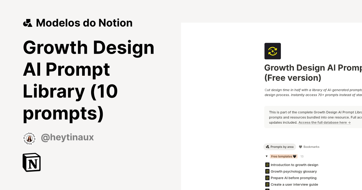 Modelo Growth Design AI Prompt Library (10 prompts) | Marketplace do Notion
