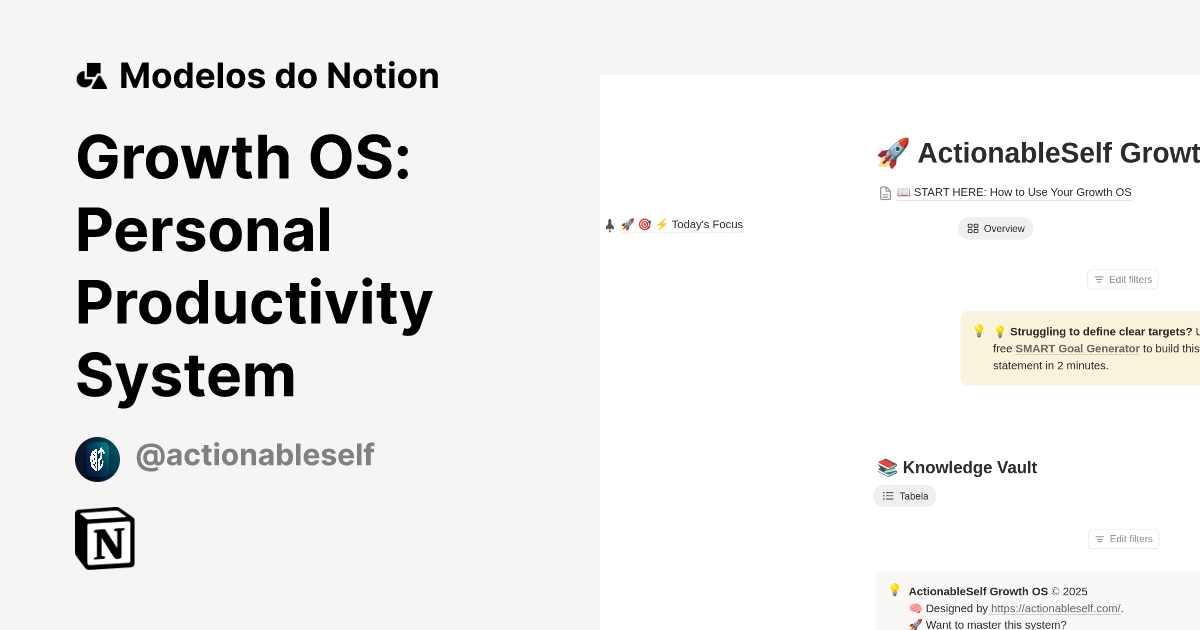 Modelo Growth OS: Personal Productivity System | Marketplace do Notion