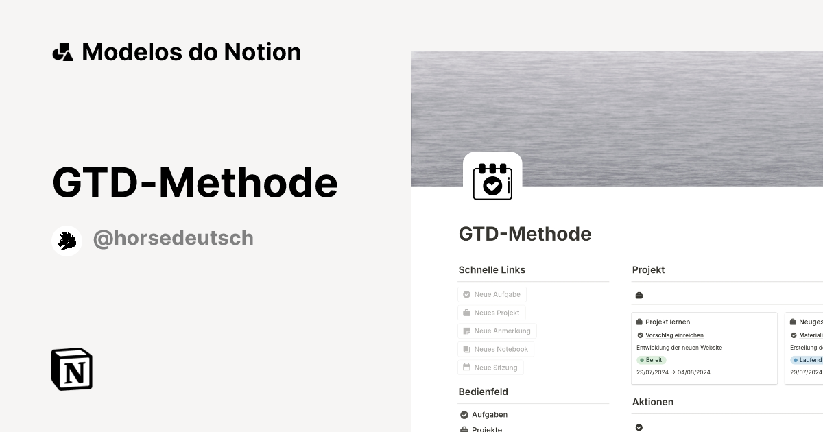 GTD-Methode Modelo por Horse | Marketplace do Notion
