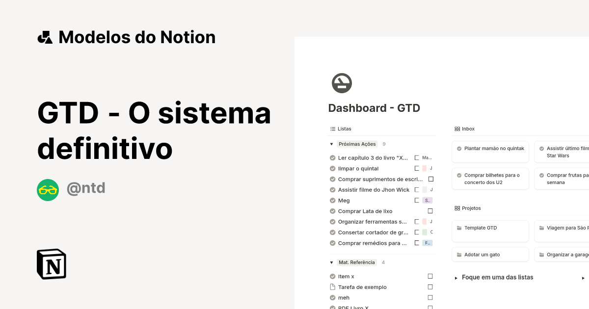 GTD - O sistema definitivo Modelo por NTD | Marketplace do Notion