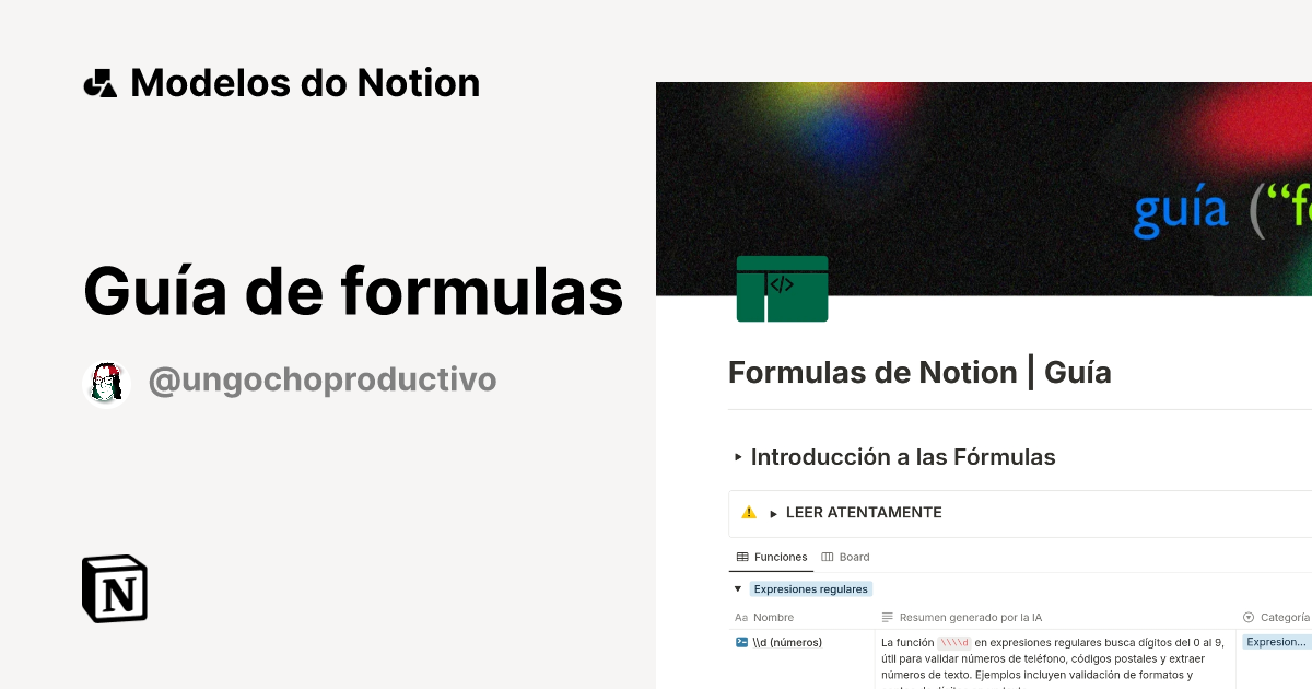 Modelo Guía de formulas | Marketplace do Notion
