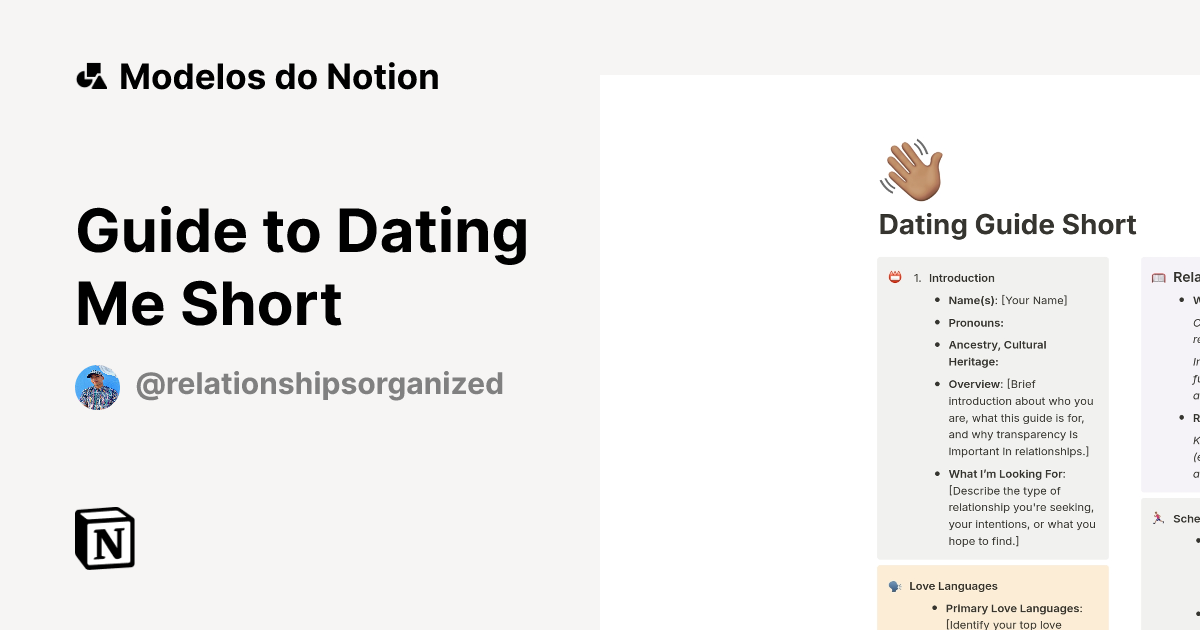 Modelo Guide to Dating Me Short | Marketplace do Notion