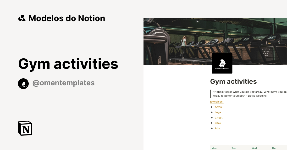 Modelo Gym activities | Marketplace do Notion