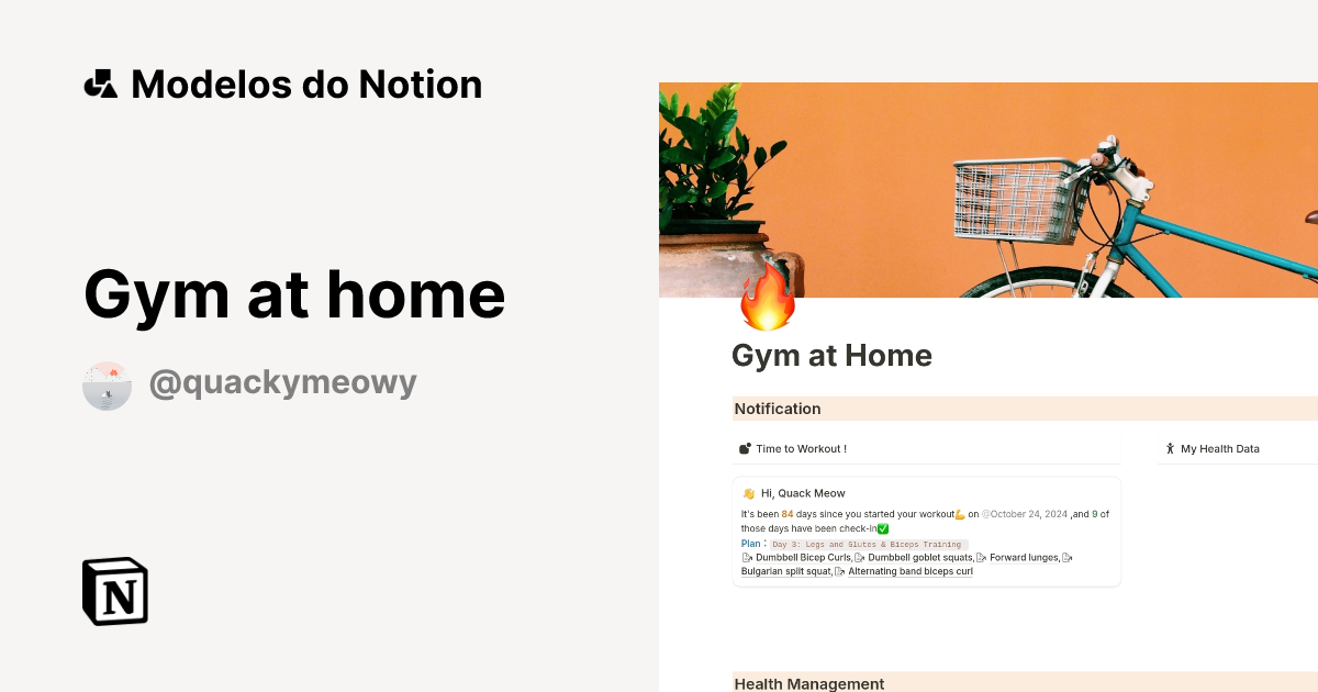 Modelo Gym at home | Marketplace do Notion