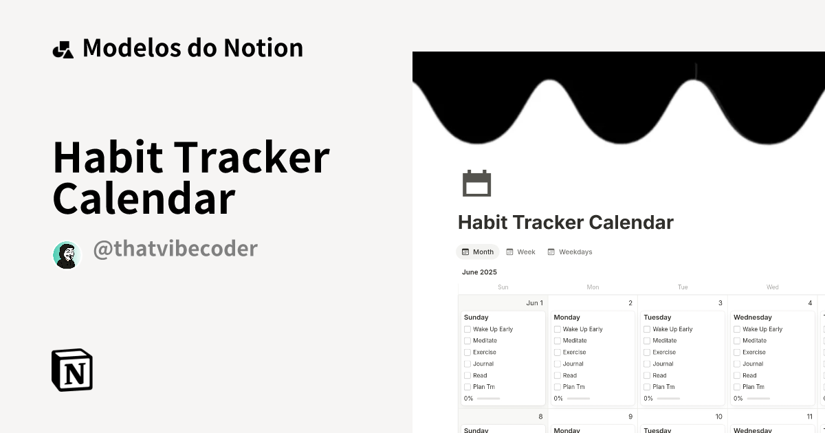 Habit Tracker Calendar Modelo por That Vibe Coder | Marketplace do Notion