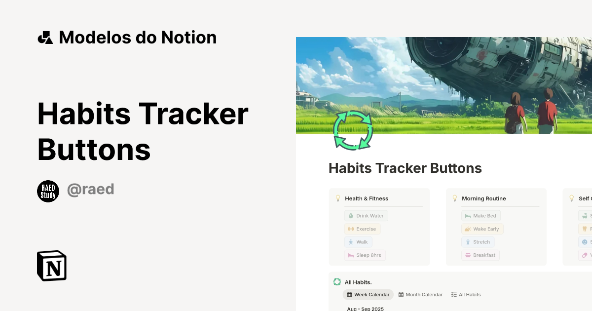 Modelo Habits Tracker Buttons | Marketplace do Notion
