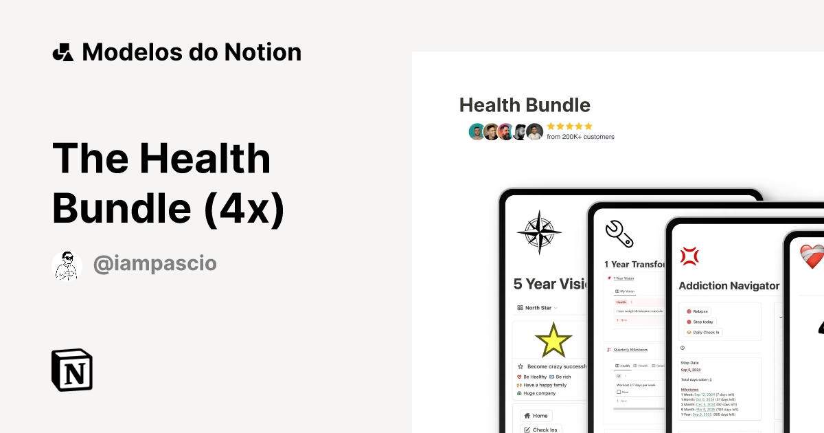 Modelo The Health Bundle (4x) | Marketplace do Notion