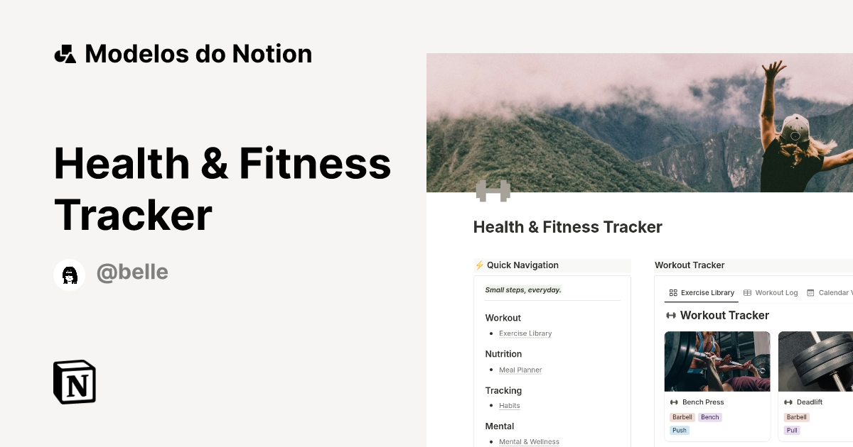 Modelo Health & Fitness Tracker | Marketplace do Notion