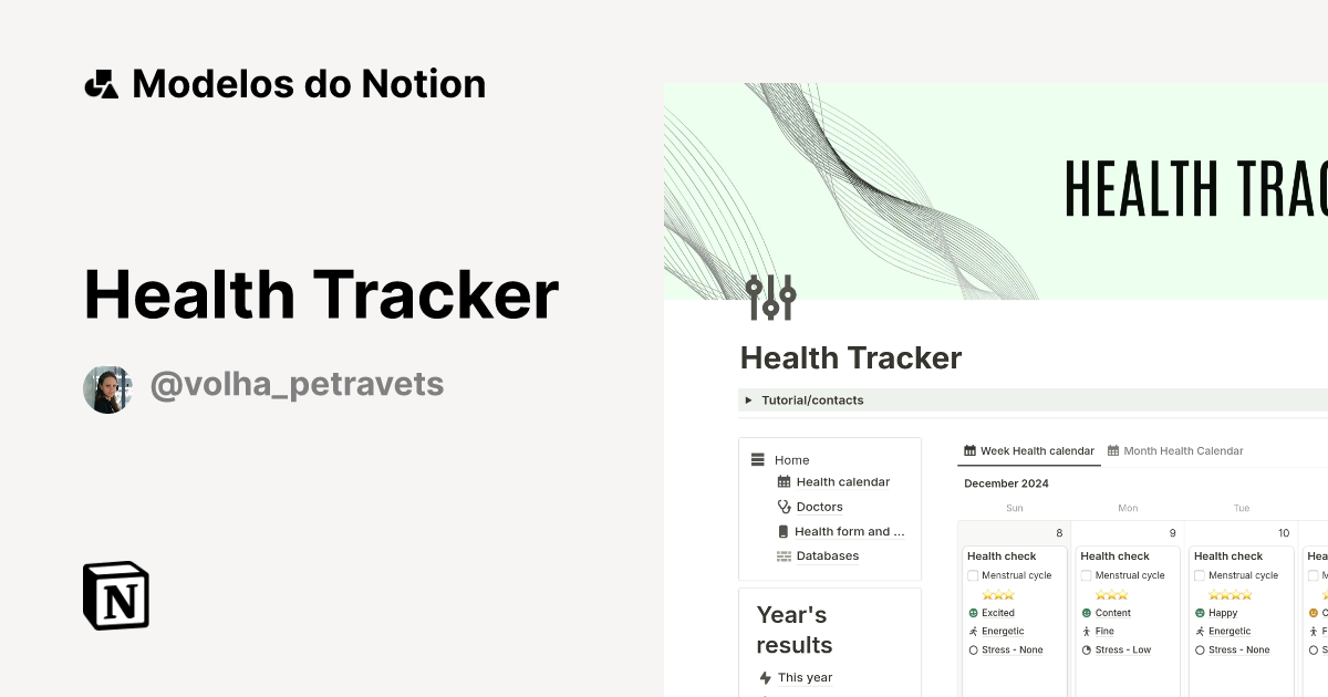 Modelo Health Tracker | Marketplace do Notion